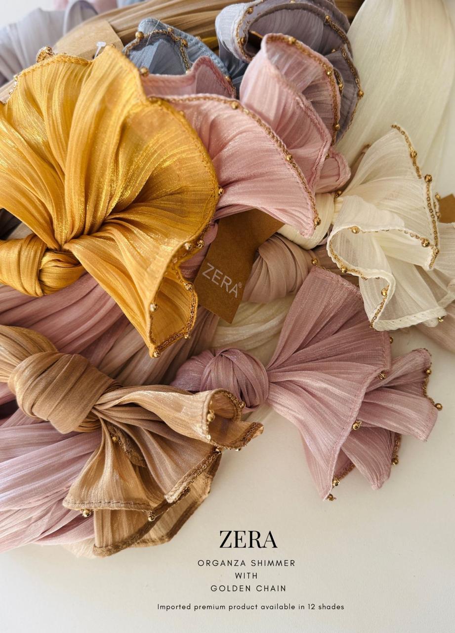 ZERA ORGANZA SHIMMER WITH GOLDEN CHAIN BORDER – DUBAI SCARF COMPANY